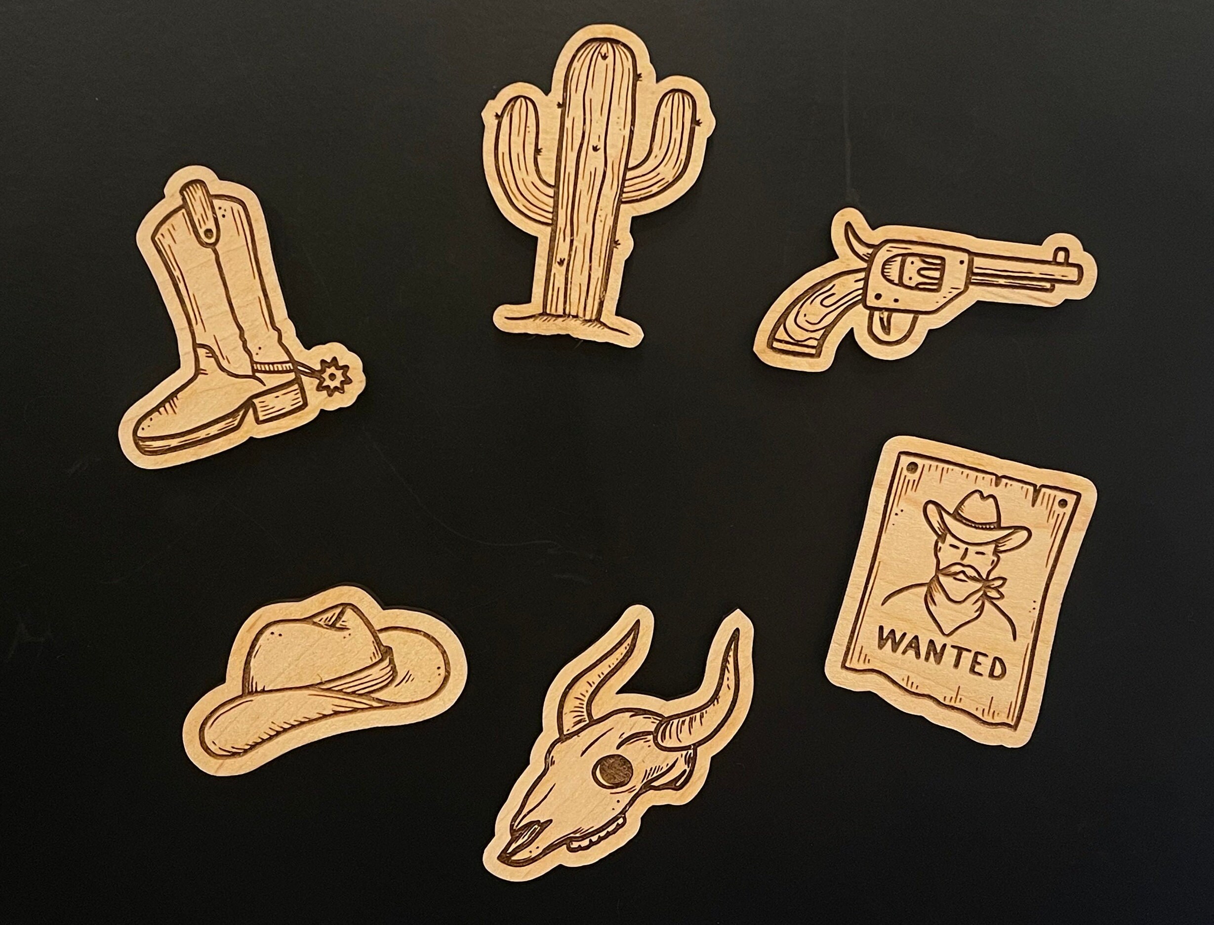 Wild West Cowboy Engraved Wood Magnets 6 Pack | Refrigerator Magnets ...