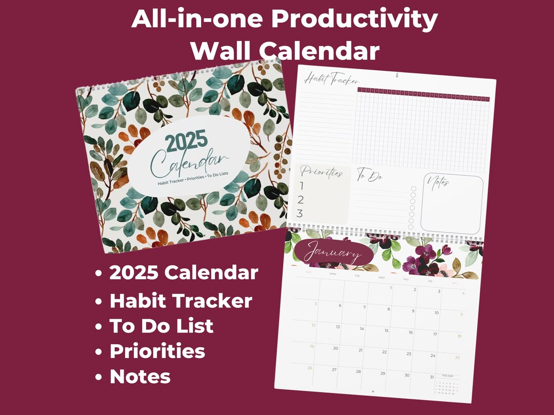 2025 Wall Calendar With Habit Tracker, to Do List, and Priorities ...