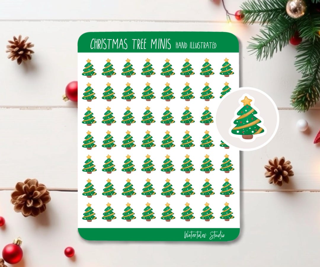 Christmas Tree Stickers - Hand Illustrated Tiny Christmas Tree Stickers ...