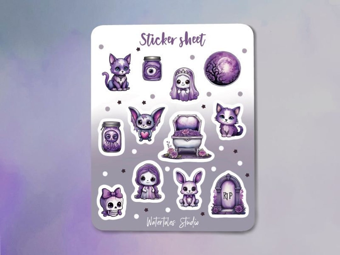 Kawaii Goth Sticker Sheet - Creepy Kawaii Goth Stickers, Spooky ...
