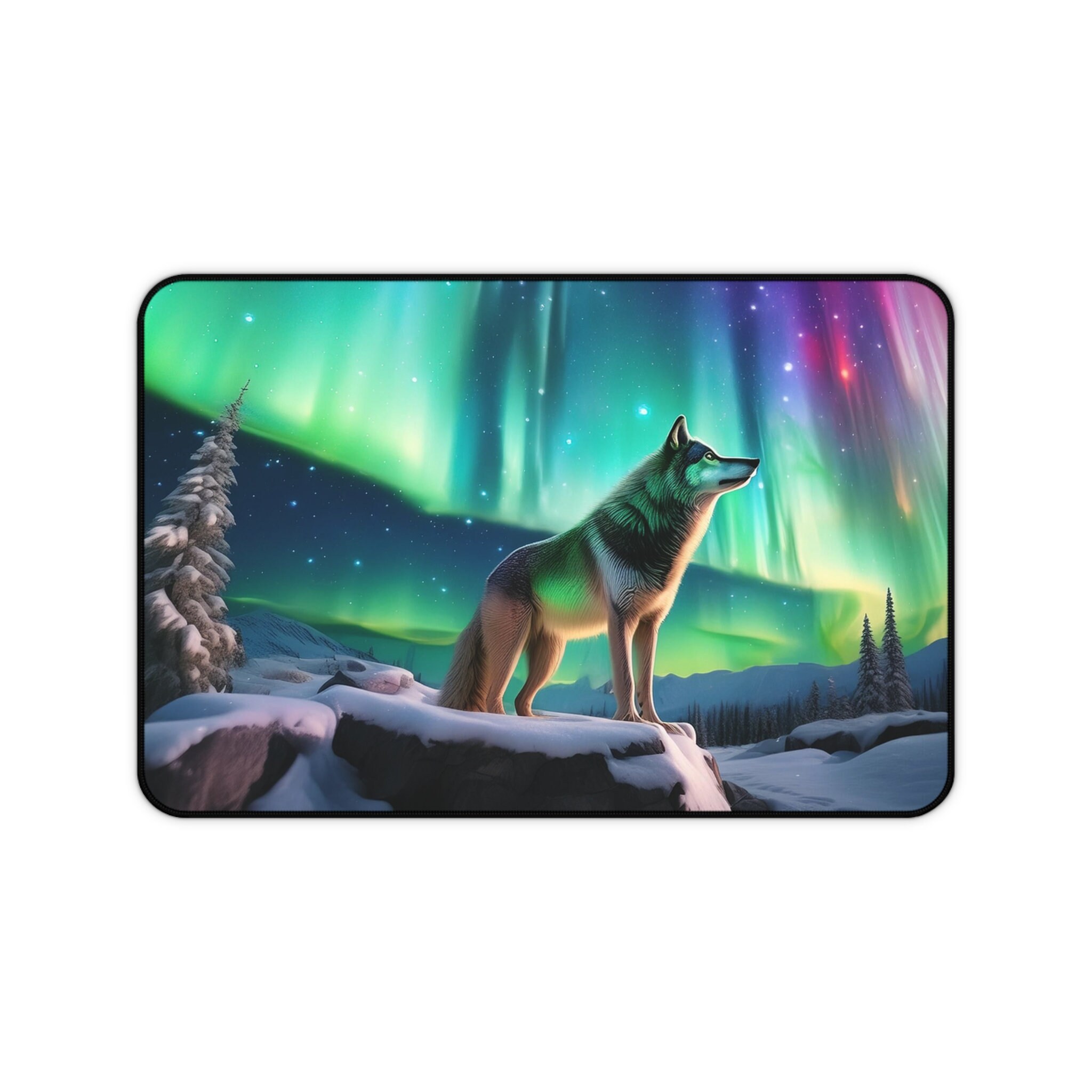 Wolf Aurora Borealis Desk Mat Fantasy Art Northern Lights Desk Pad ...