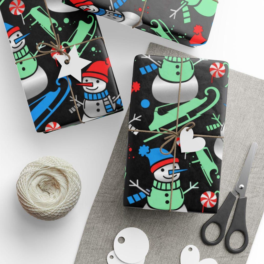 Snowman Christmas Wrapping Paper, Festive Holiday Wrap, Cute Winter ...