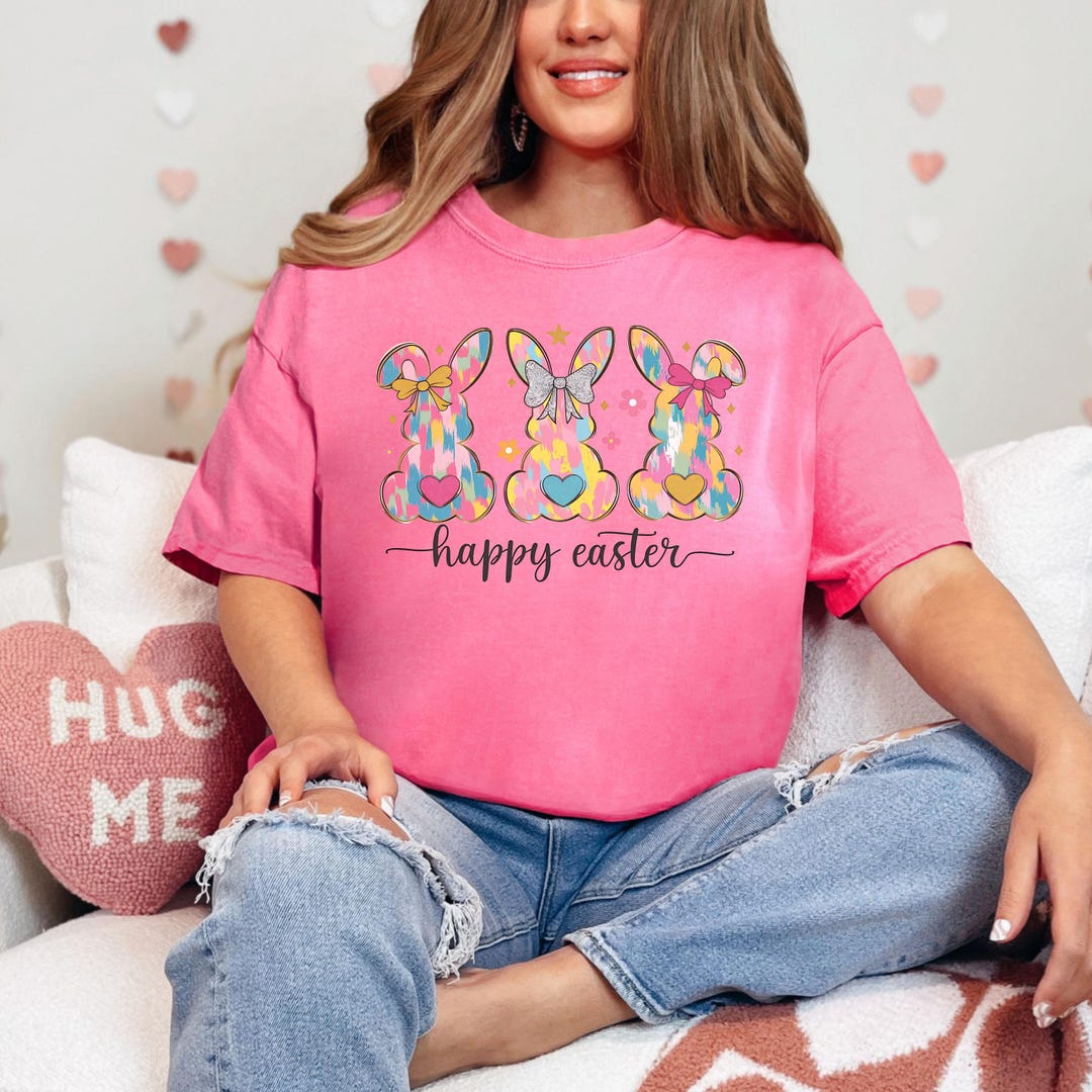 Happy Easter Tshirt, Easter Comfort Colors Shirt, Paint Stroke Bunny ...