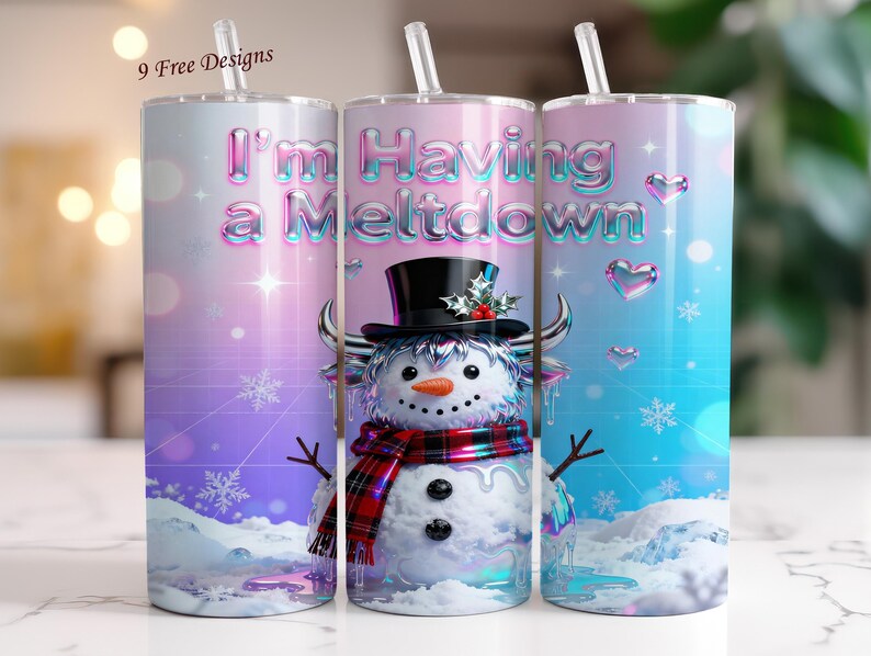Frutiger Aero Snowman Tumbler, Christmas Sublimation Design (digital ...