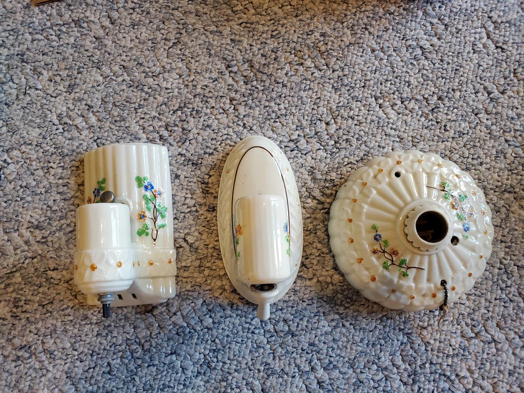 Vintage Porcelain Light Fixtures Bathroom Bedroom Floral Design Perfect ...