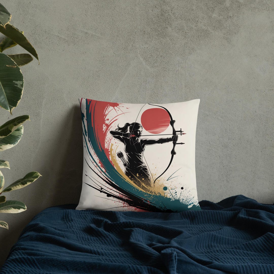 Archer With Bow and Arrow • Japanese Ink Art With Red Sun • Explosion ...