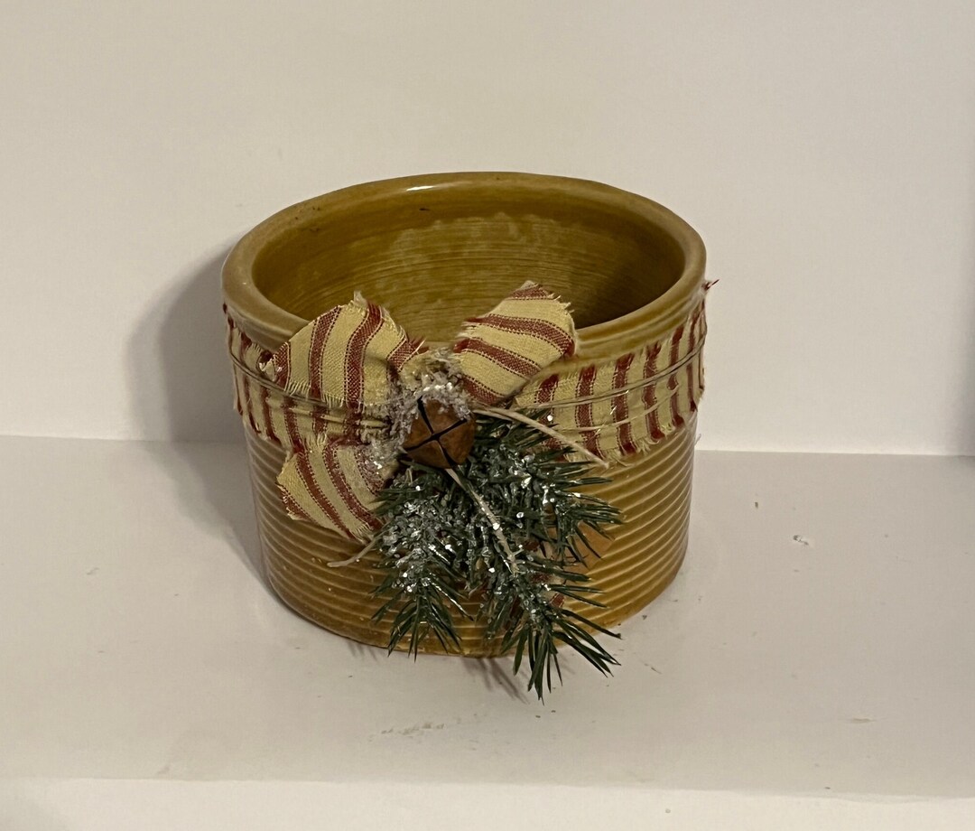 Vintage Crock, Christmas Crock, Candle Holder, Christmas Decor ...