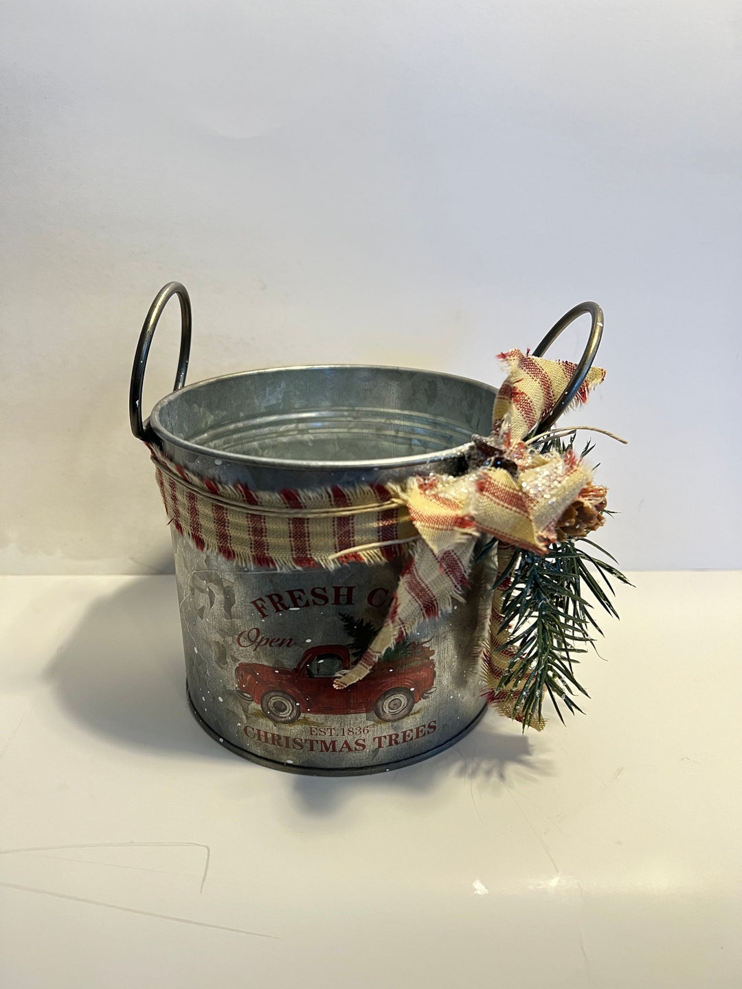 Red Truck Pail, Christmas Pail, Christmas Container, Primitive ...