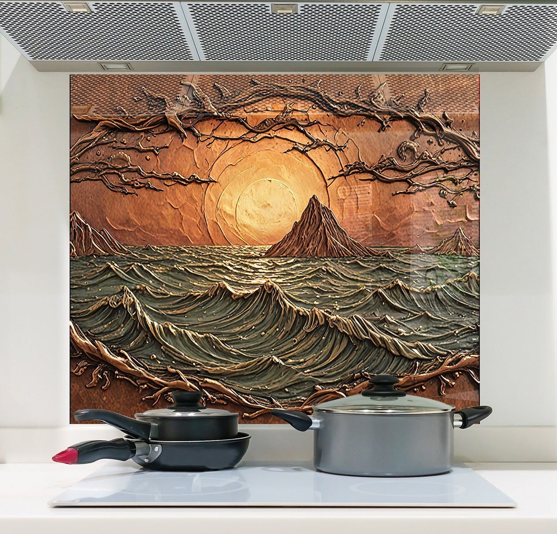 Tempered Glass Backsplash-sunset Backsplash Tiles Floral Splashback ...