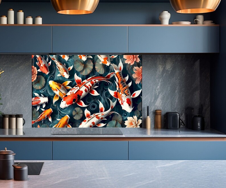 Tempered Glass Backsplash Tile-koi Fish Backsplash-stove Backsplash for ...