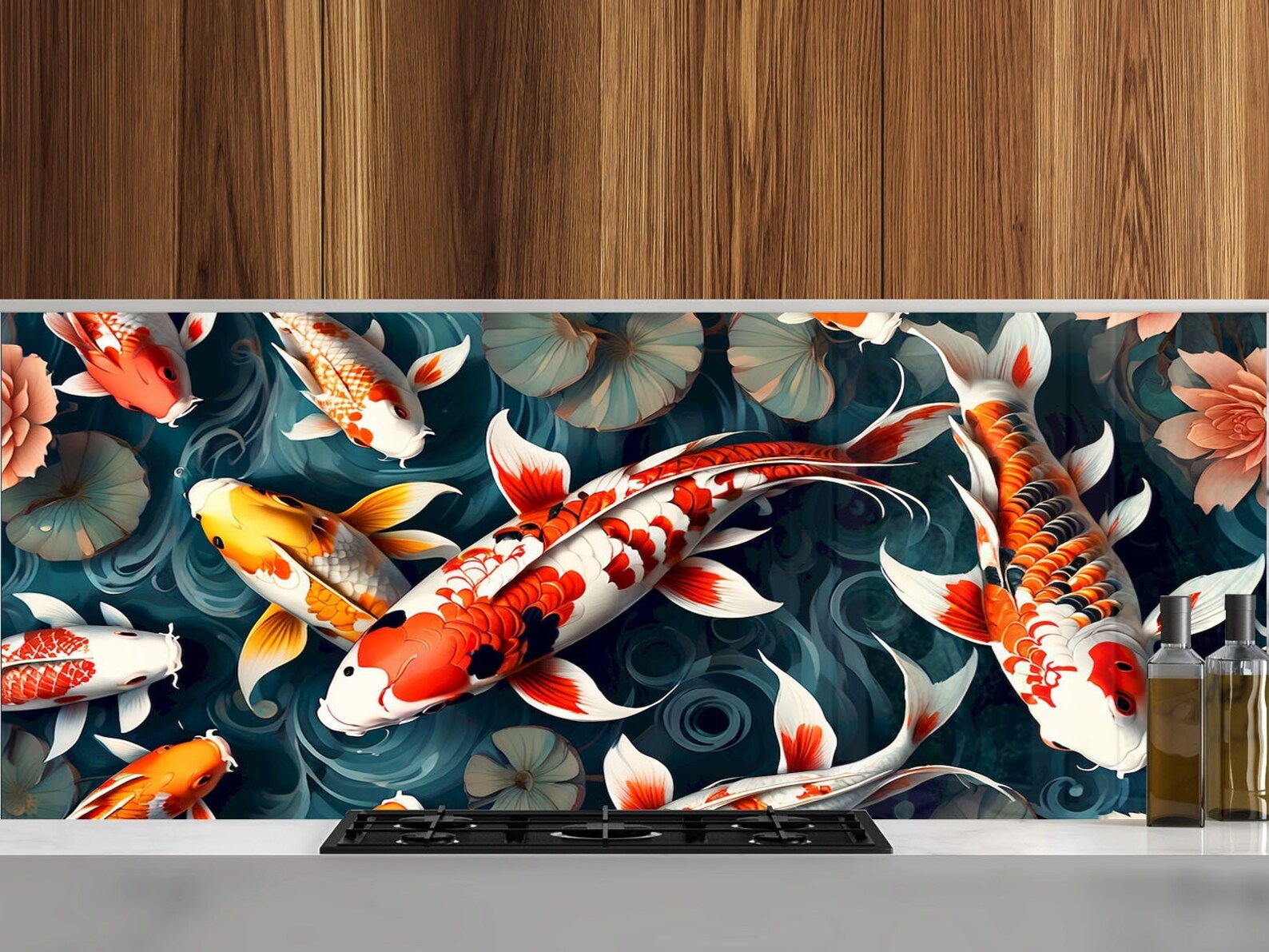 Tempered Glass Backsplash Tile-koi Fish Backsplash-stove Backsplash for ...