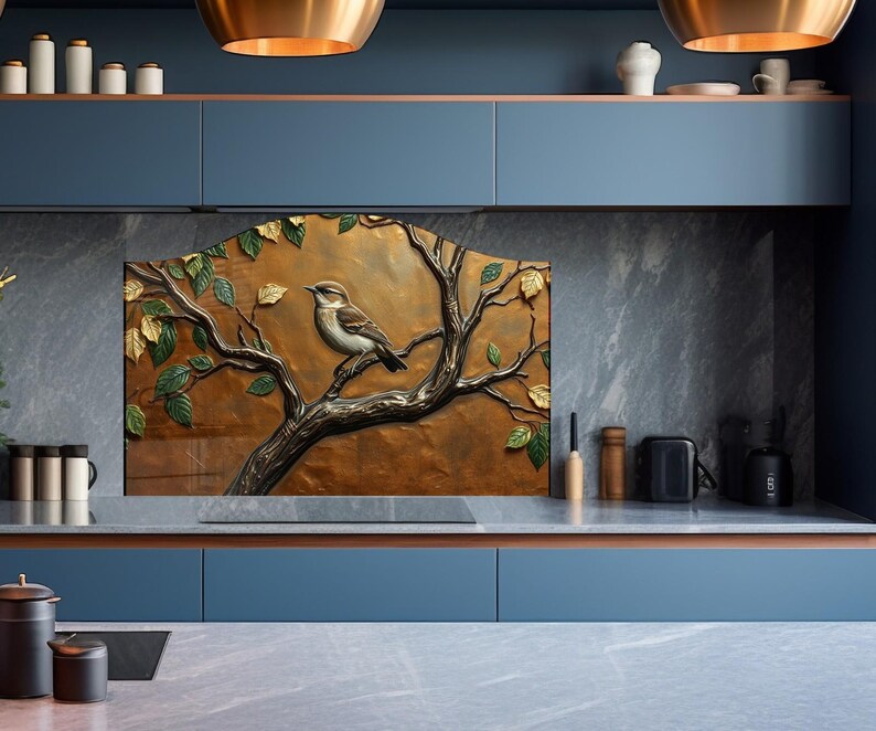 Tempered Glass Backsplash-life of Tree Bird Backsplash Tiles-backsplash ...