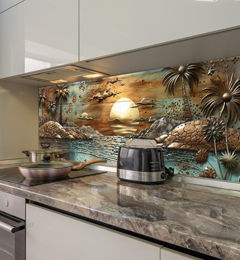 Tempered Glass Backsplash-sunset Backsplash Tiles- Floral Splashback ...