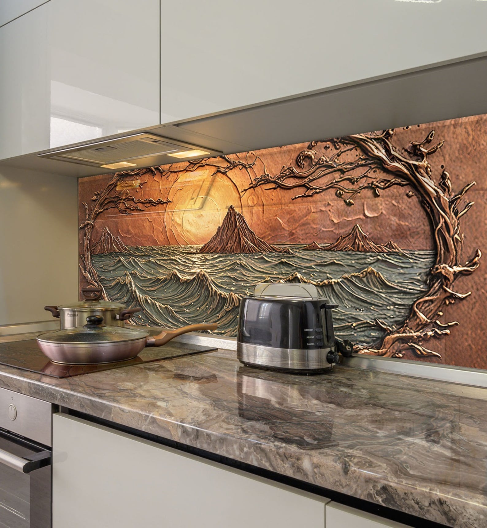 Tempered Glass Backsplash-sunset Backsplash Tiles Floral Splashback ...