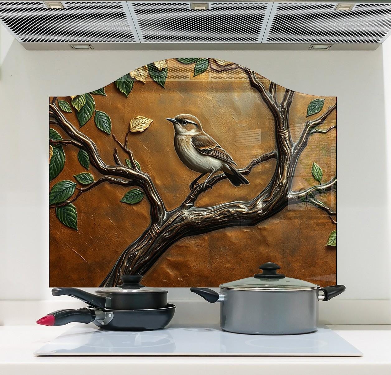 Tempered Glass Backsplash-life of Tree Bird Backsplash Tiles-backsplash ...
