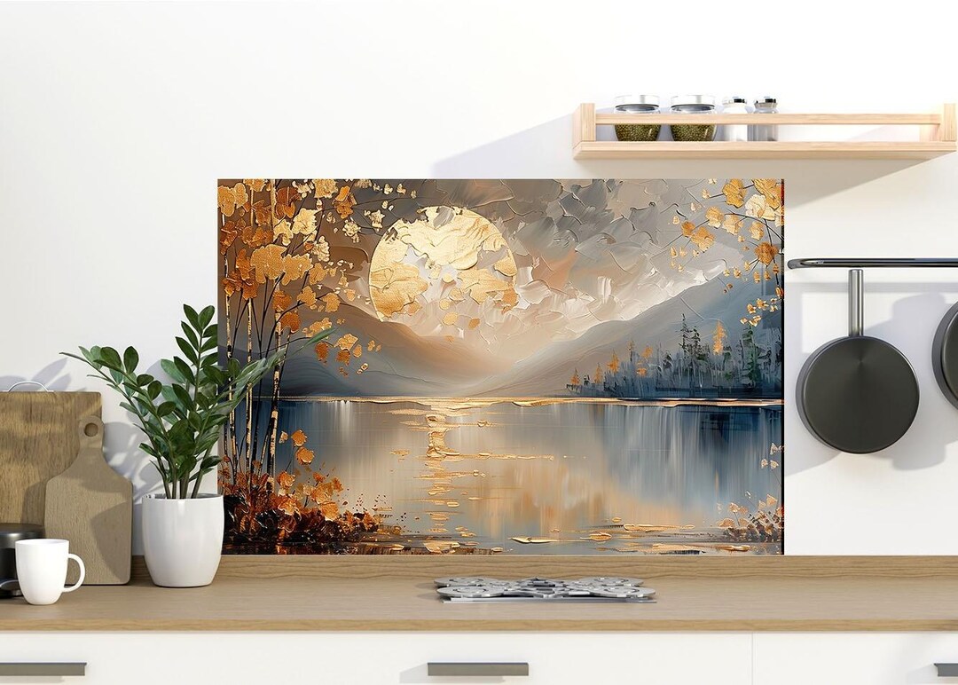 Tempered Glass Sunset Backsplash Design-cooker Wall Backsplash Panel ...