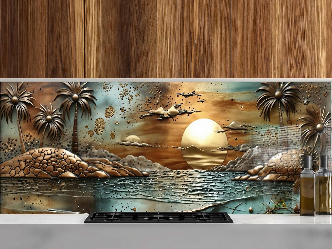 Tempered Glass Backsplash-sunset Backsplash Tiles- Floral Splashback ...