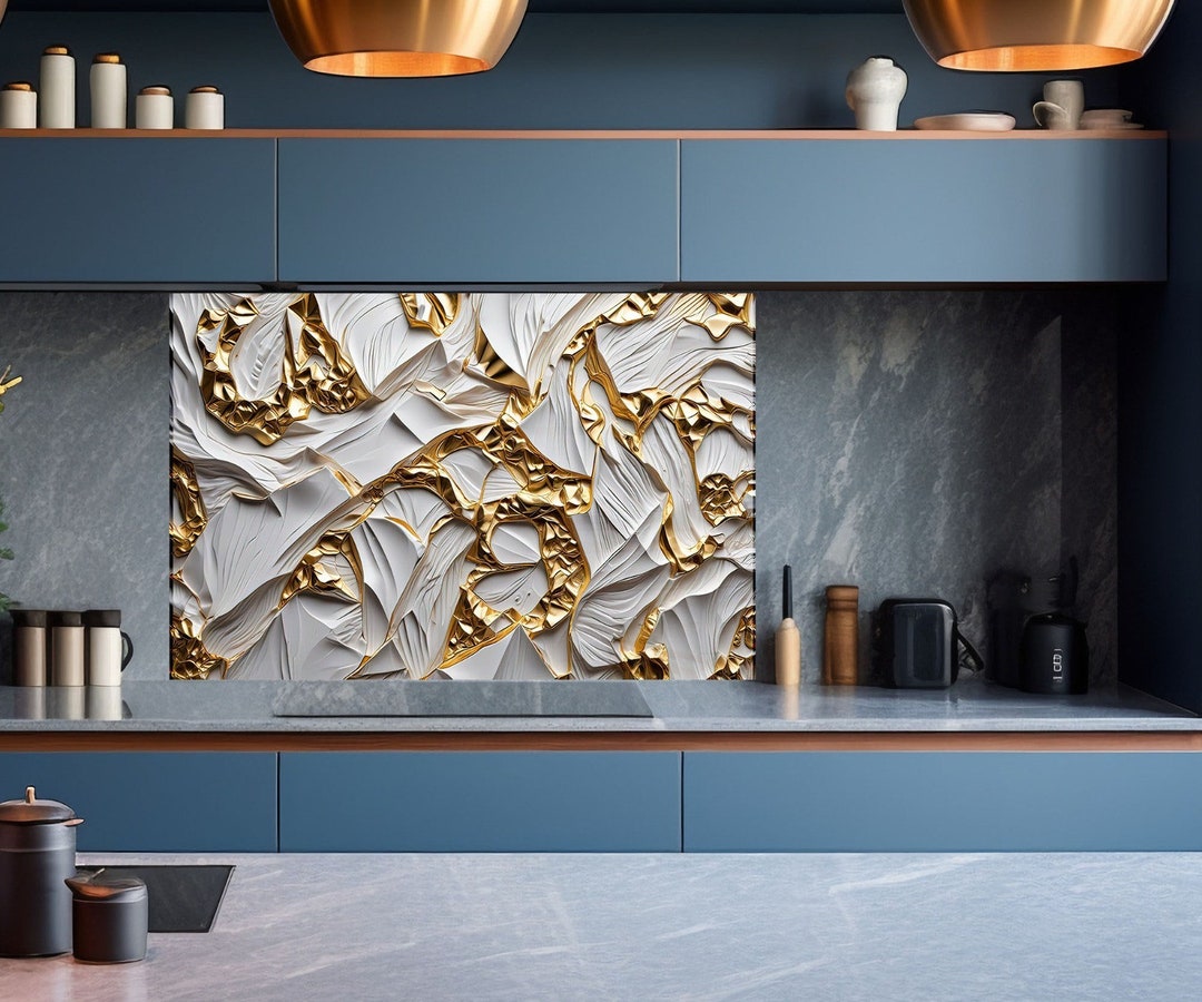 Tempered Glass Backsplash Gold Marble Backsplash Tiles-stove Backsplash ...