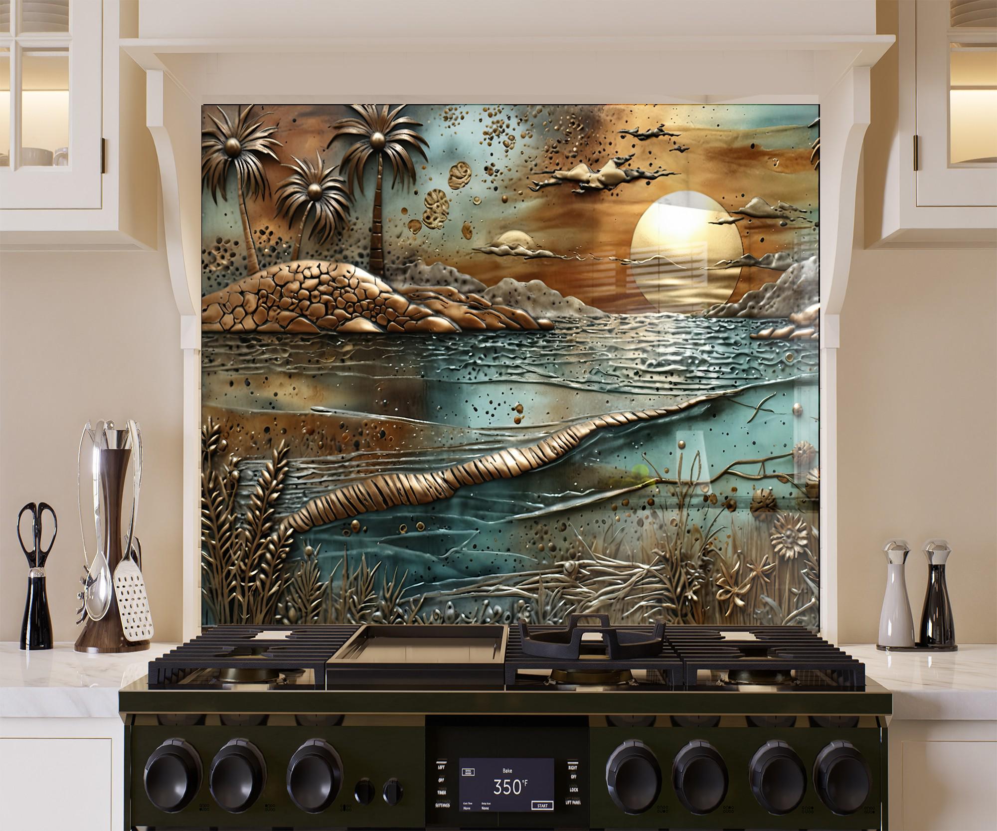 Tempered Glass Backsplash-sunset Backsplash Tiles- Floral Splashback ...