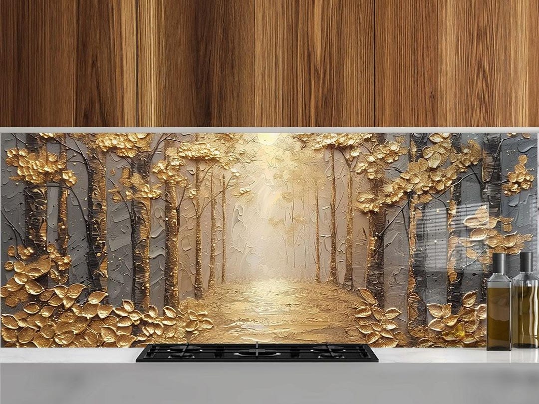 Tempered Glass Backsplash Tile-leaves Backsplash Tiles-stove Backsplash Copper Leaf Splashback ...