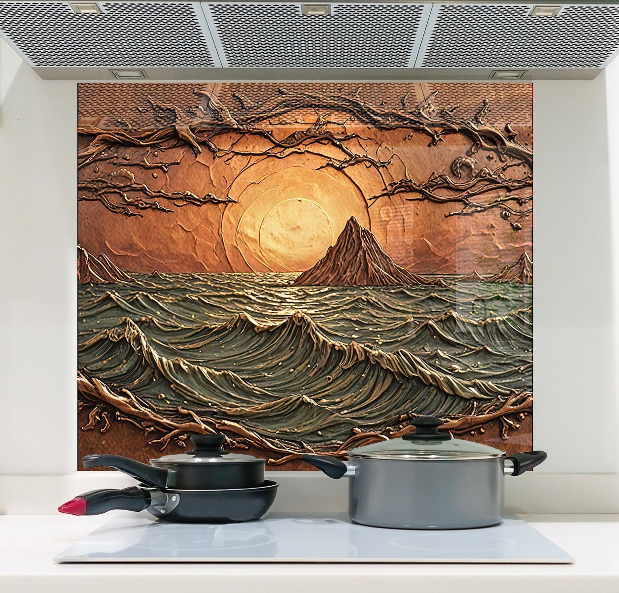 Tempered Glass Backsplash-sunset Backsplash Tiles- Floral Splashback ...