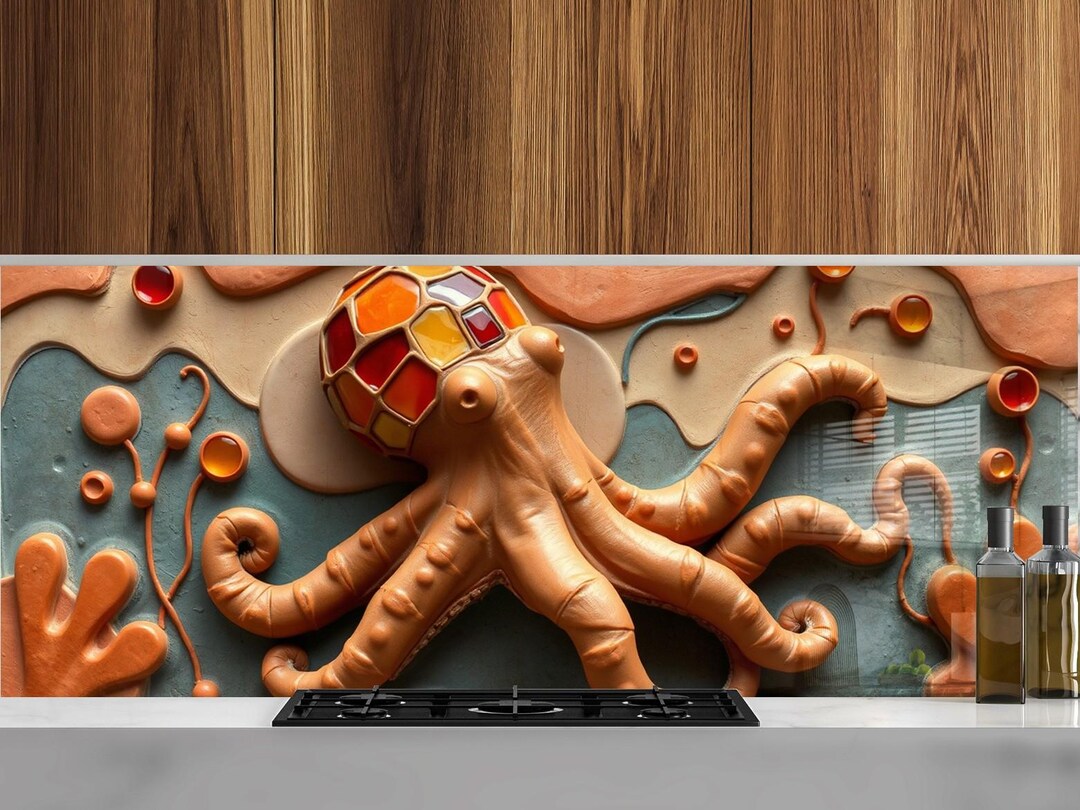 Tempered Glass Octopus Backsplash Tile Octopus Splashback for Stove ...