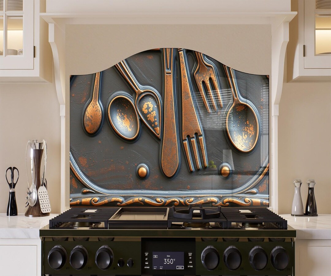 Tempered Glass Kitchen Backsplash: Rustic Utensil Design - Etsy
