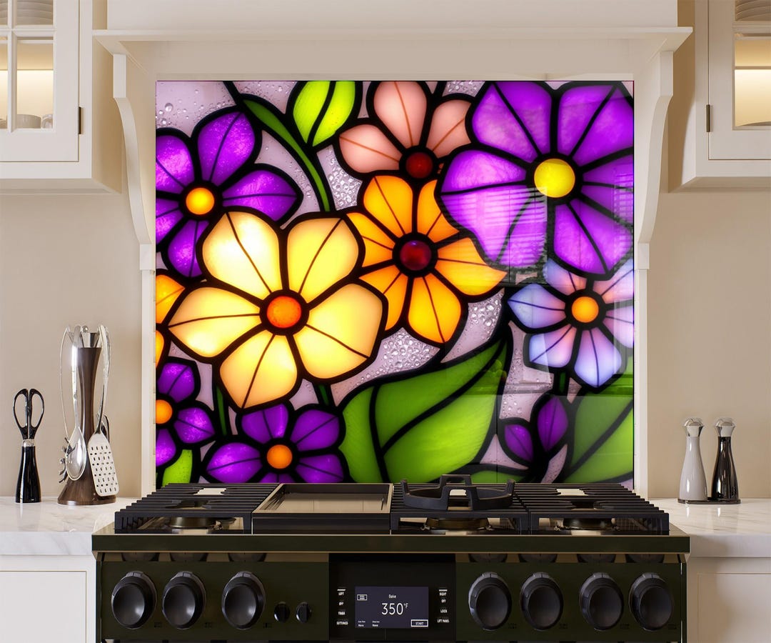 Tempered Glass Backsplash-flower Backsplash Tiles-stove Backsplash for ...