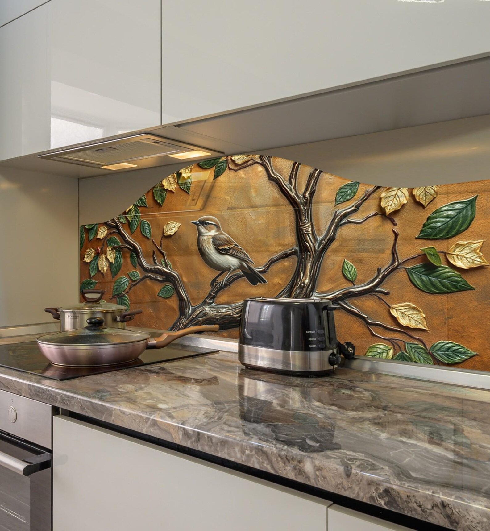 Tempered Glass Backsplash-life of Tree Bird Backsplash Tiles-backsplash ...