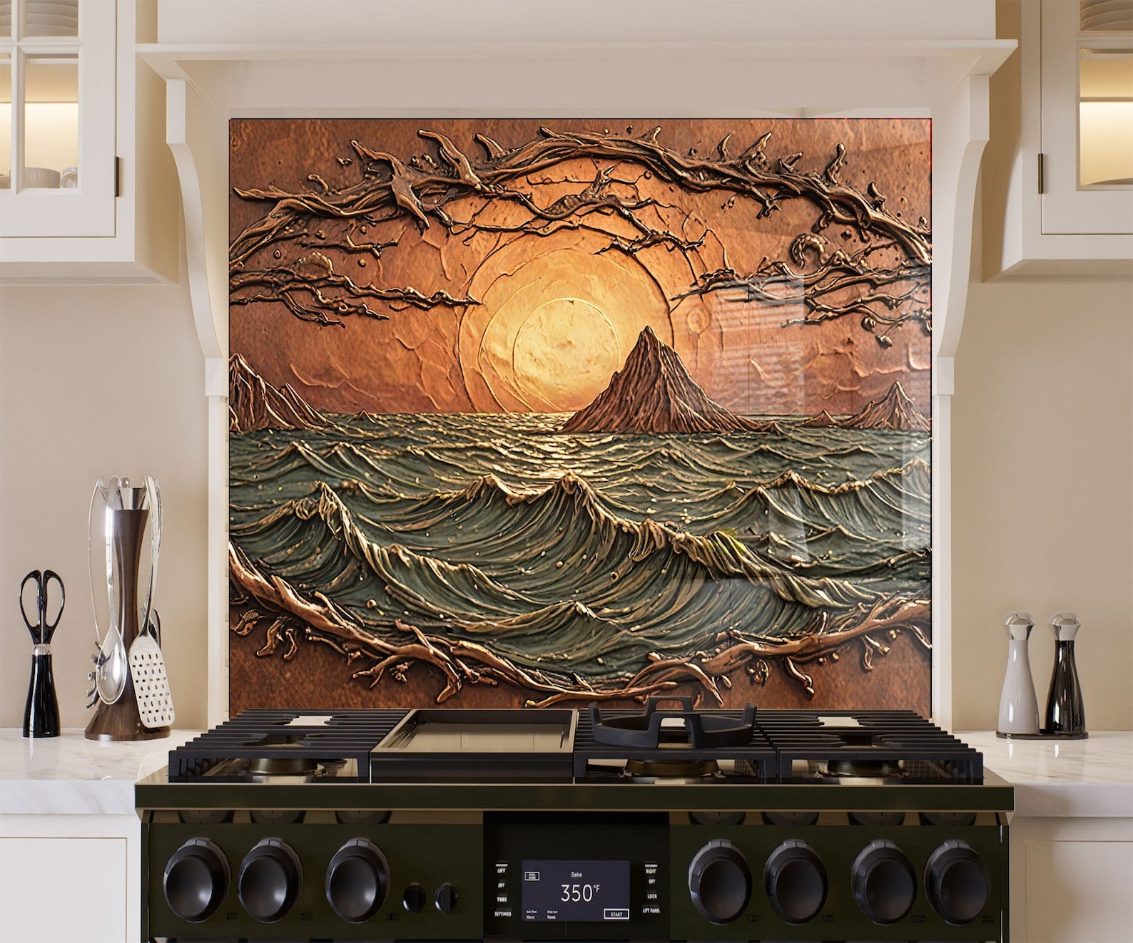 Tempered Glass Backsplash-sunset Backsplash Tiles Floral Splashback ...