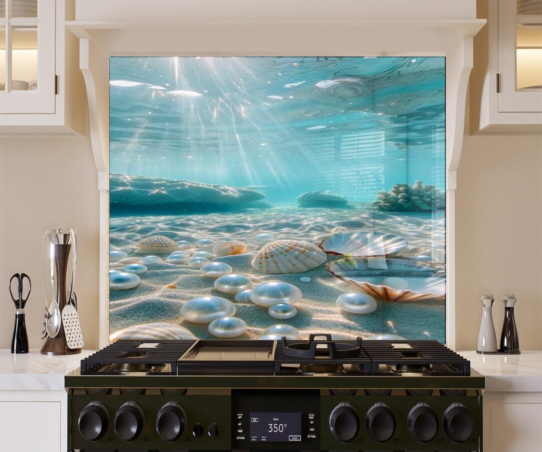Tempered Glass Backsplash Tropical Backsplash Tiles-ocean Waves ...