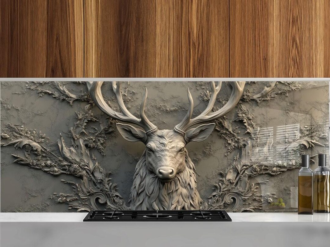 Tempered Glass Deer Backsplash: Cooker Wall Panel, Kitchen Splashback ...