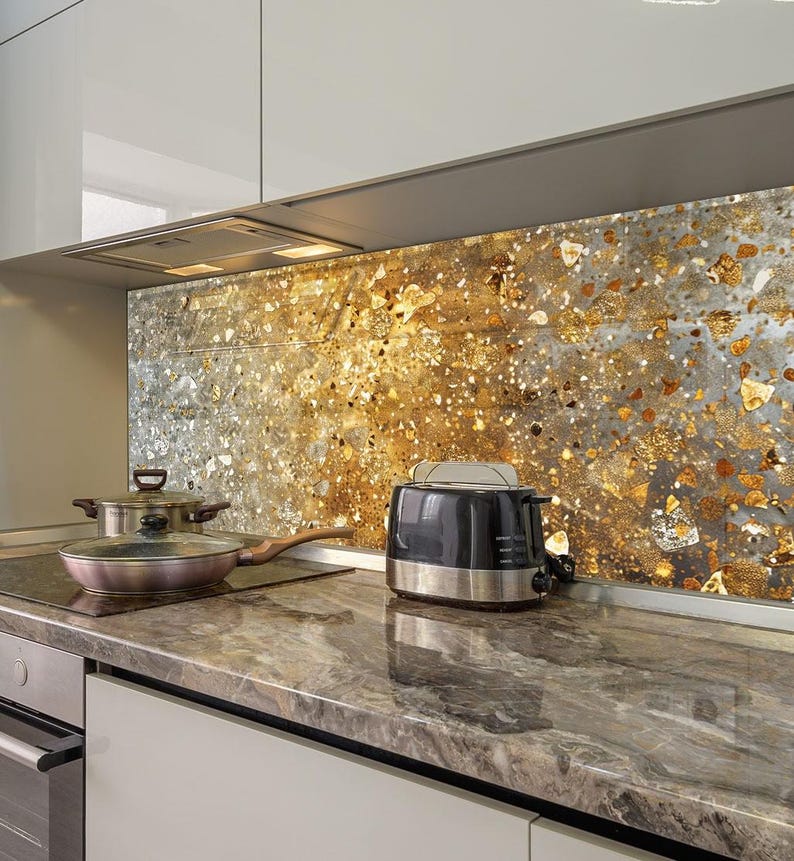 Tempered Glass Backsplash-gold Backsplash Tiles-gold Metal Backsplash ...