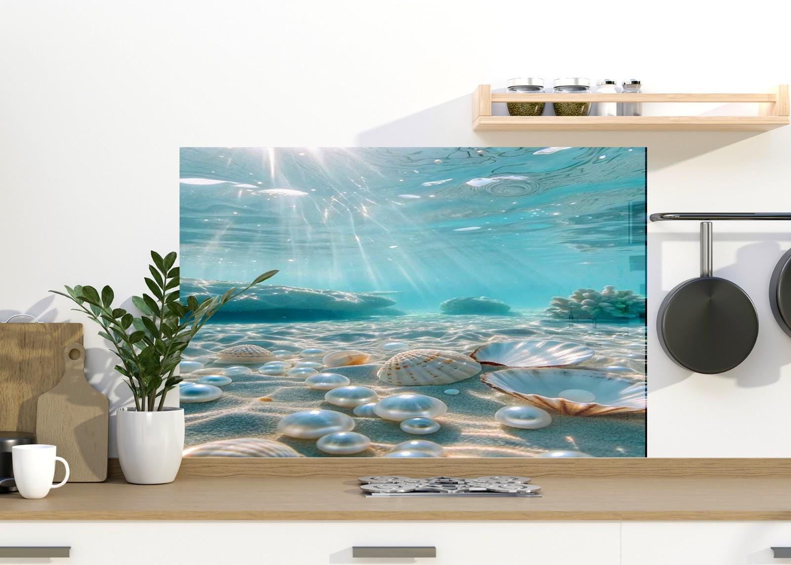 Tropical Ocean Waves Tempered Glass Kitchen Backsplash - Etsy