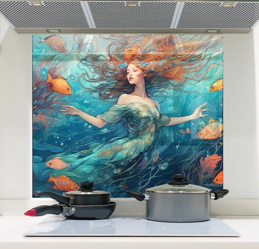 Mermaid Tempered Glass Kitchen Backsplash: Stained Mosaic Tile - Etsy