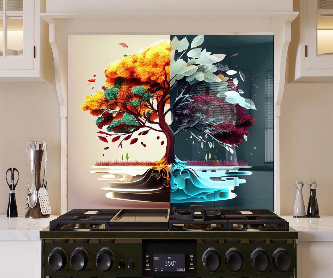 Tempered Glass Backsplash-life of Tree Backsplash Tiles-metal ...