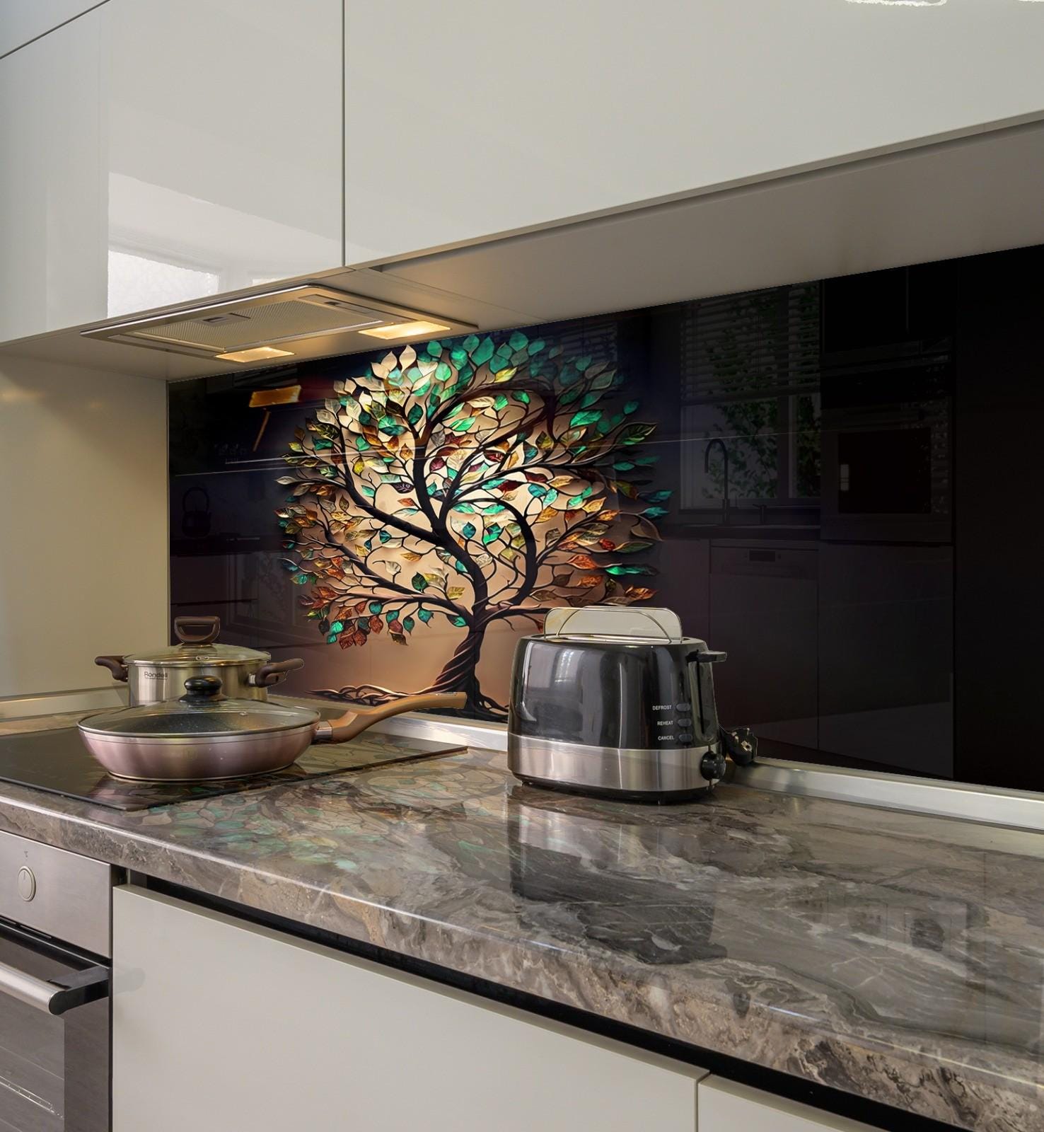 Tempered Glass Backsplash: Life of Tree, Golden Splashback - Etsy