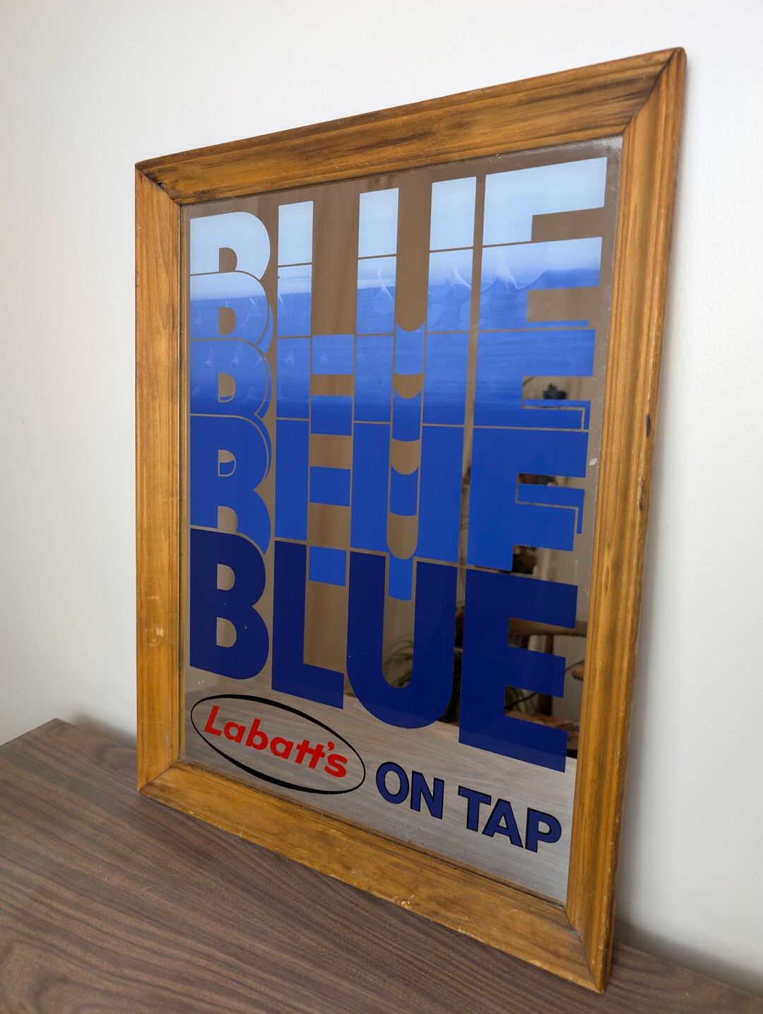 Vintage Labatts Blue Beer Mirror Sign Wooden Frame Bar Decor, Pub ...