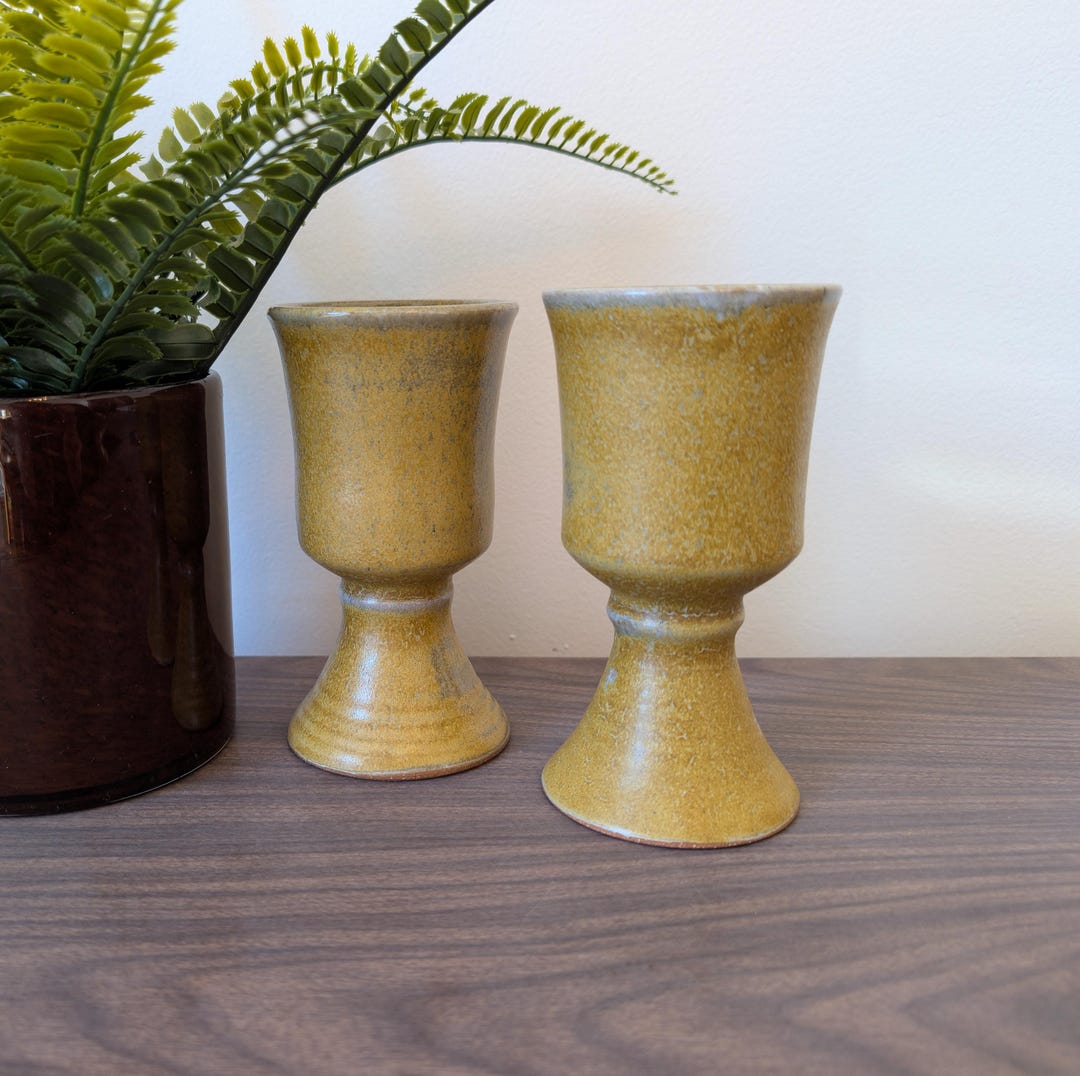 Vintage Golden Yellow Stoneware Pottery Goblets - Hand-thrown Studio ...