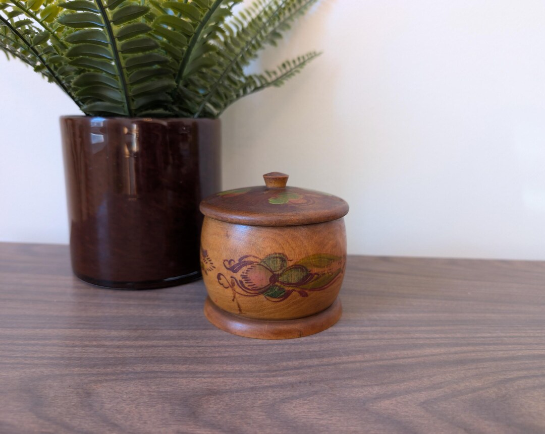 Vintage Norwegian Hand-painted Wooden Lidded Jar - Folk Art Floral ...