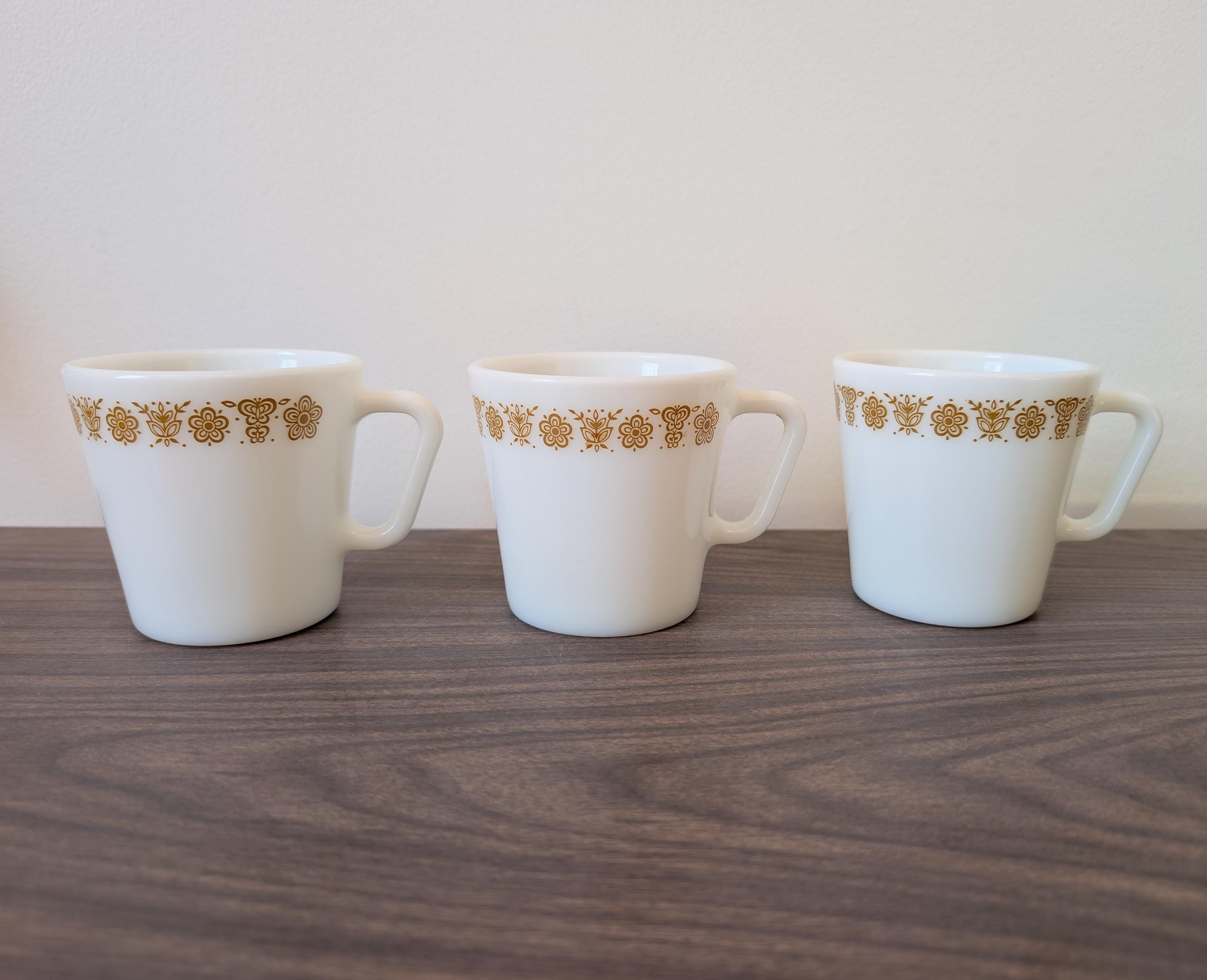 Vintage Pyrex Butterfly Gold Milk Glass Coffee Mug / Cups Set of 3 No ...