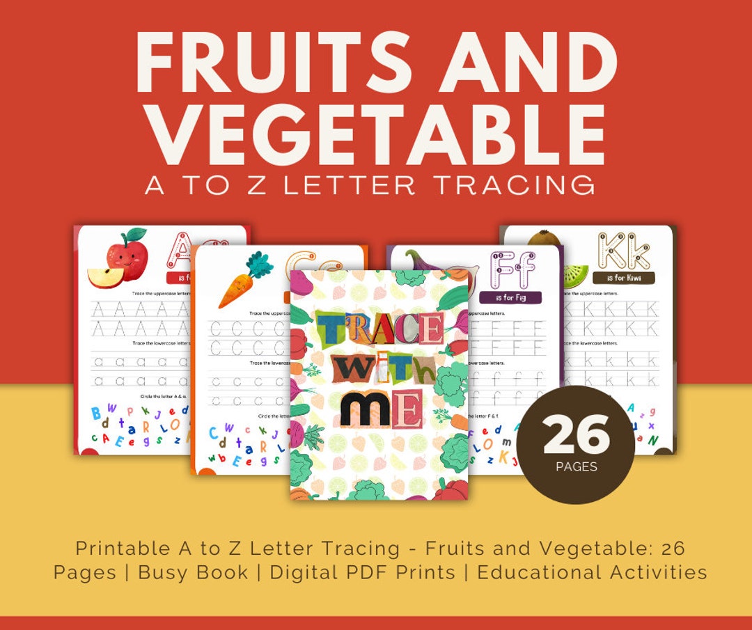 Digital PDF Busy Book: A to Z Letter Tracing With Fruits & Vegetables ...