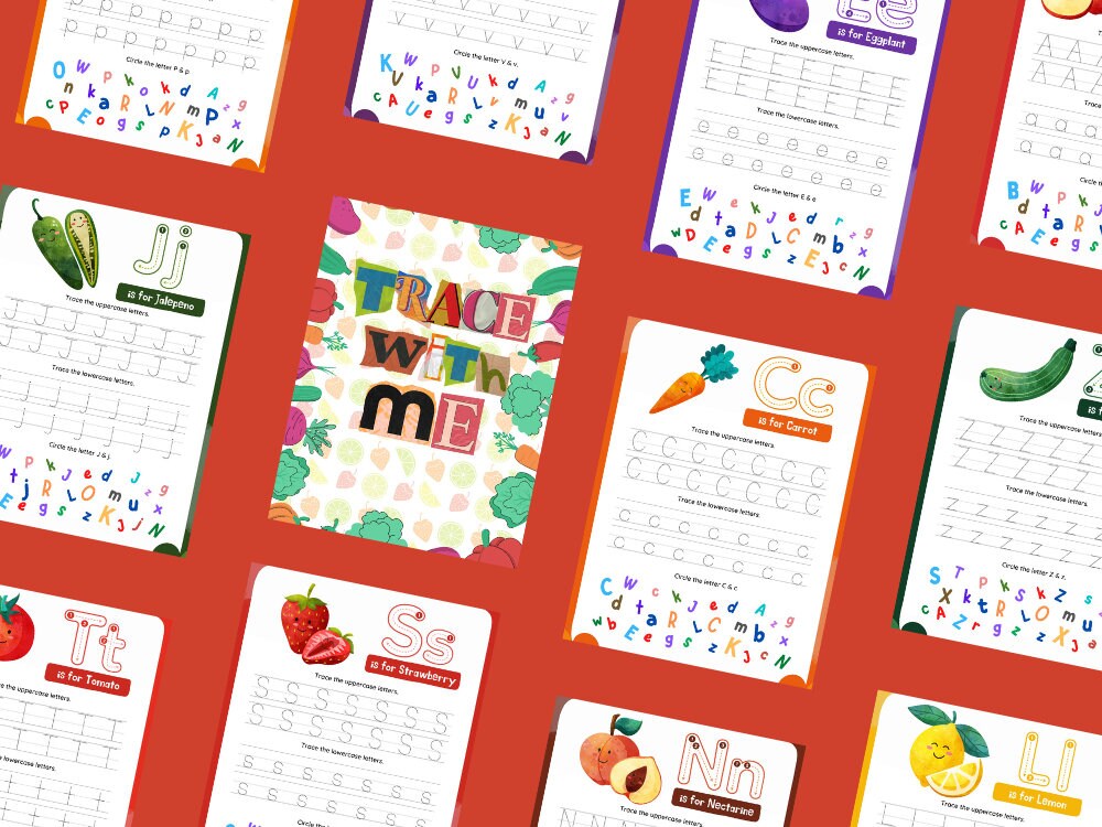 Digital PDF Busy Book: A to Z Letter Tracing With Fruits & Vegetables ...