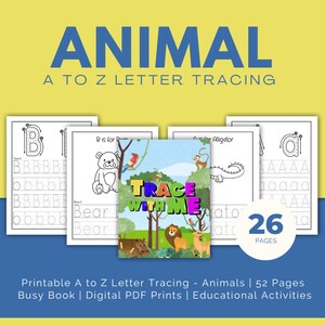 52-page Printable A to Z Animal Letter Tracing Busy Book Digital PDF ...