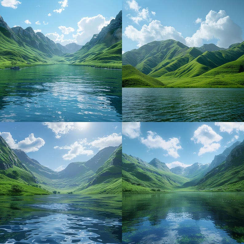 24 Scenic Mountain Lake Clipart, Green Hills and Blue Water Landscape ...