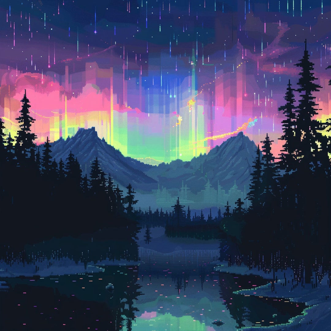 24 Aurora Borealis Pixel Art, Northern Lights Clipart, Digital Download ...