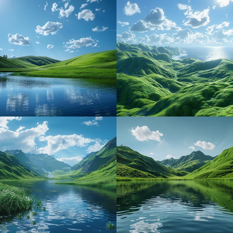 24 Scenic Mountain Lake Clipart, Green Hills and Blue Water Landscape ...