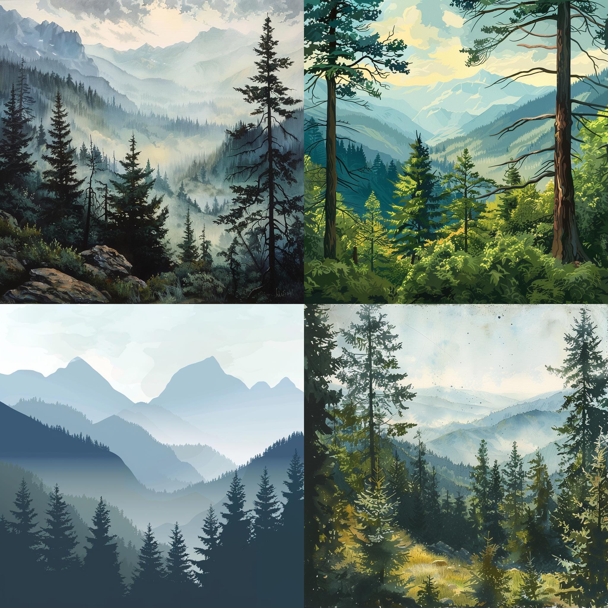 20 Mountain Forest Clipart, Nature Landscape Clip Art, Evergreen Trees ...