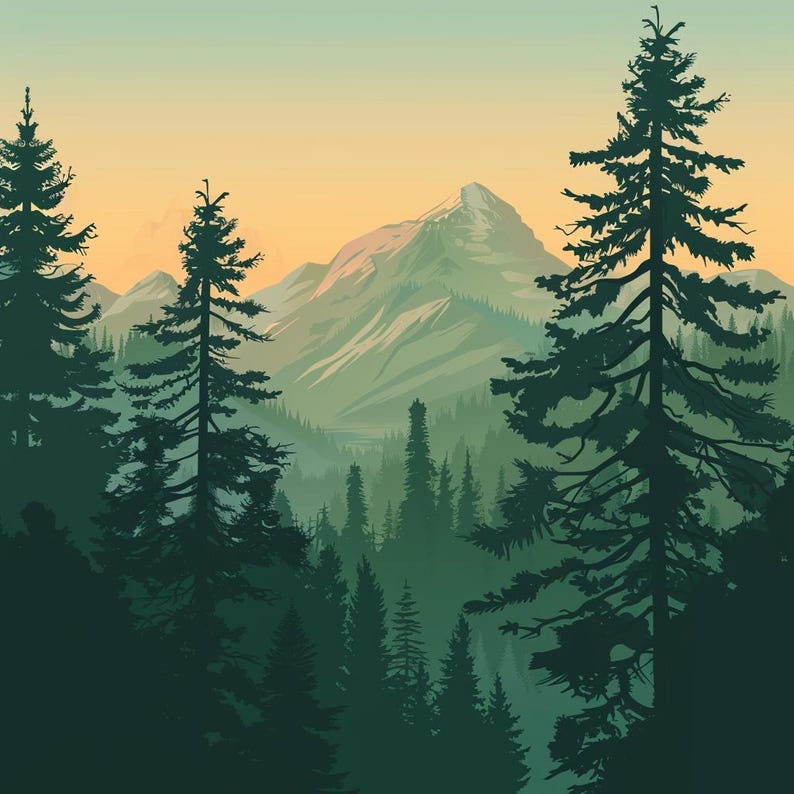 20 Mountain Forest Clipart, Nature Landscape Clip Art, Evergreen Trees ...