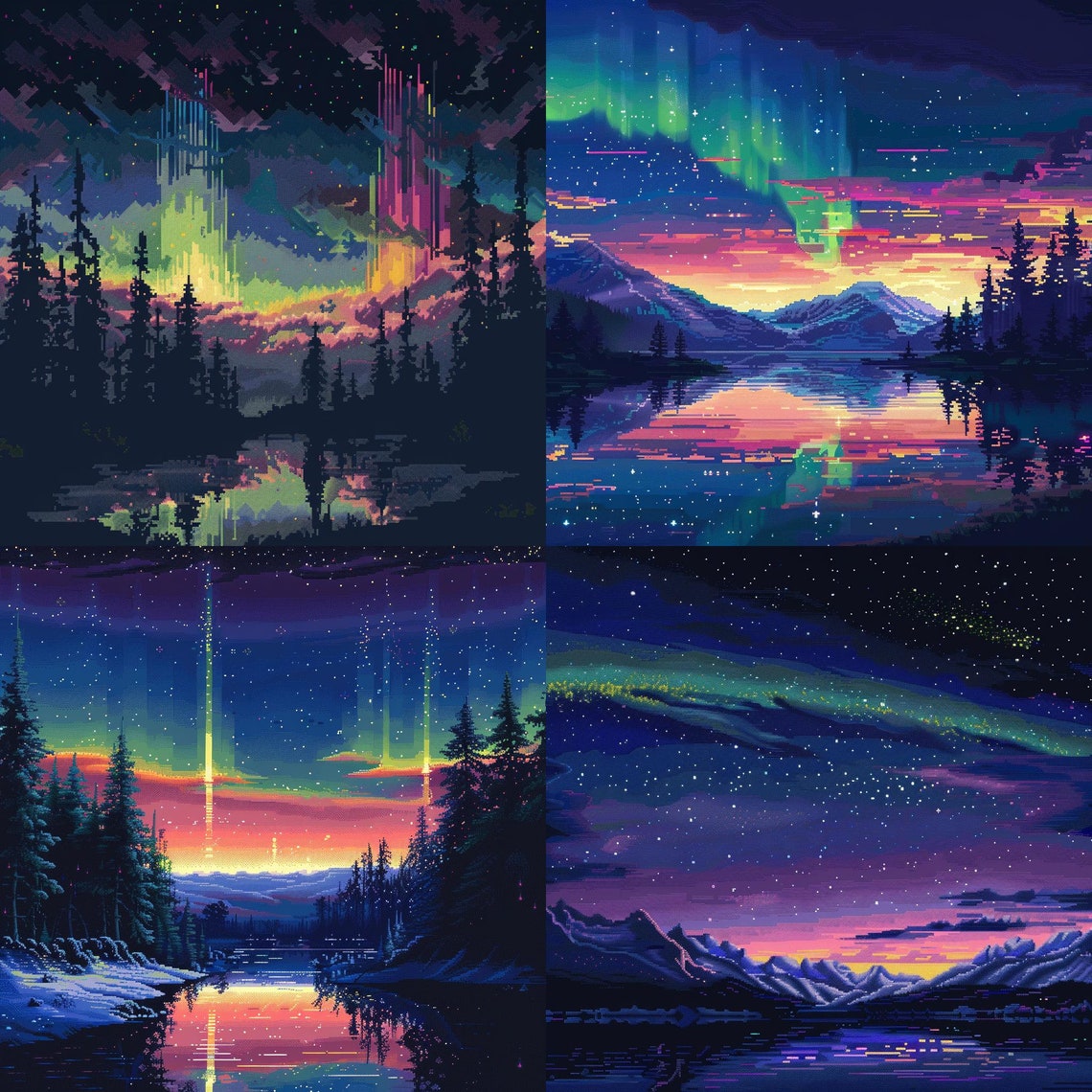 24 Aurora Borealis Pixel Art, Northern Lights Clipart, Digital Download ...
